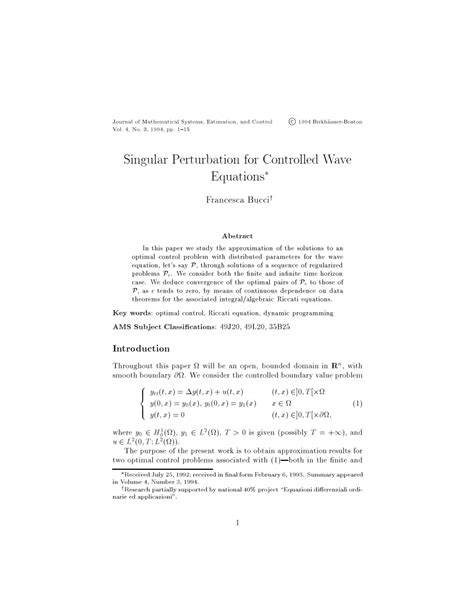 Pdf Singular Perturbation For Controlled Wave Equations