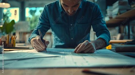 Architect Or Engineer Sitting At Desk In Office Cost Calculation Construction Planning