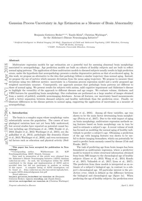 Pdf Gaussian Process Uncertainty In Age Estimation As A Measure Of Brain Abnormality Pdf Gaussian Process Uncertainty In Age Estimation As A Measure Of Brain Abnormality