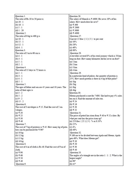 Maths Mcq Class 7 Pdf Percentage Economies
