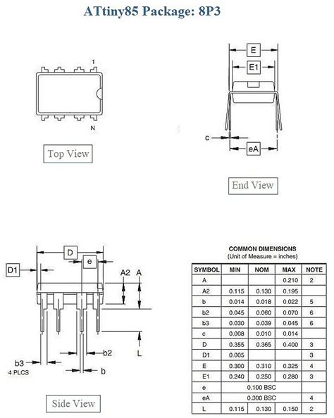 attiny85 microcontroller datasheet pinout specifications