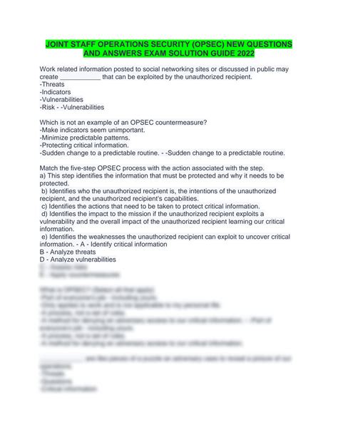 SOLUTION Joint Staff Operations Security Opsec New Questions And Answers Exam Solution Guide