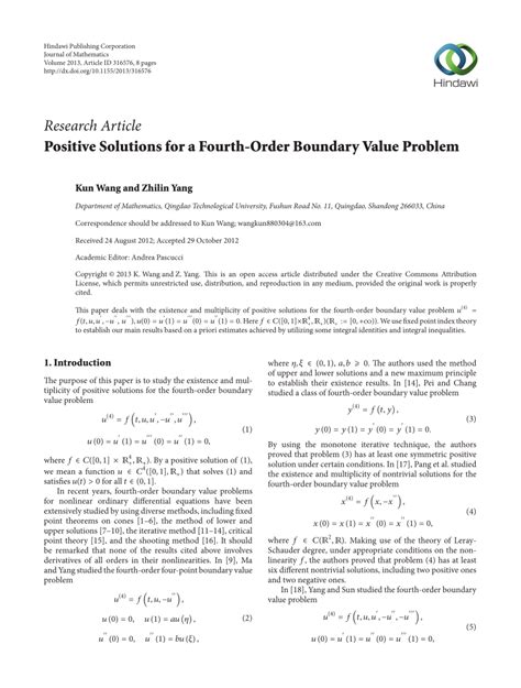 Pdf Positive Solutions For A Fourth Order Boundary Value Problem