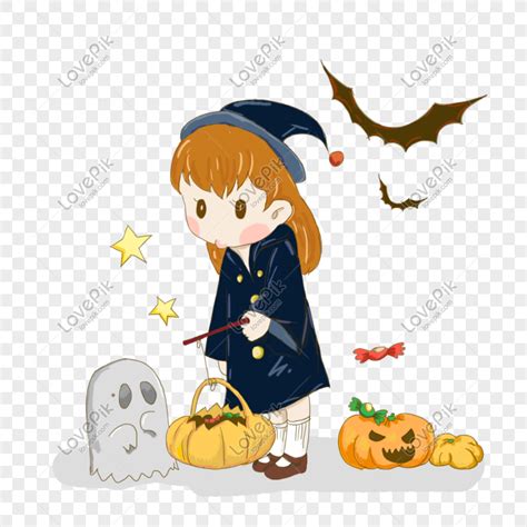 할로윈 작은 마녀 만화 손으로 그린 Png 일러스트 무료 다운로드 Lovepik