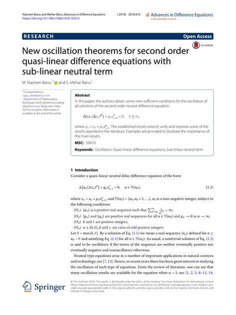 Pdf New Oscillation Theorems For Second Order Quasi Linear Difference