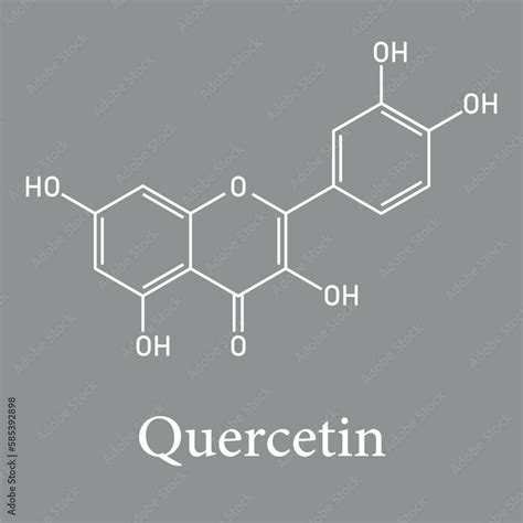 Chemical Structure Of Quercetin C15h10o7 Vector Illustration Isolated On White Background