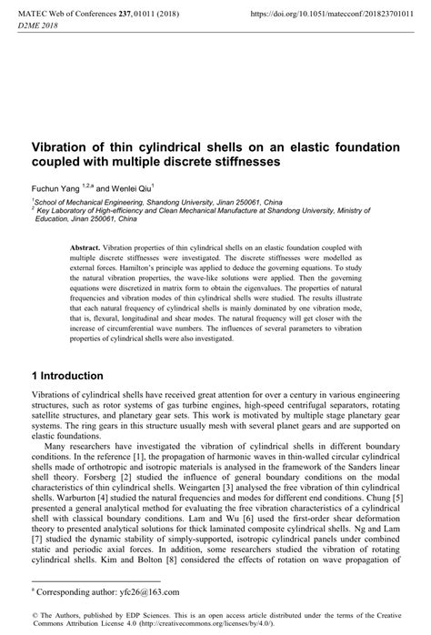 Pdf Vibration Of Thin Cylindrical Shells On An Elastic Foundation Coupled With Multiple