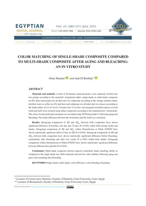 Pdf Color Matching Of Single Shade Composite Compared To Multi Shade Composite After Aging And