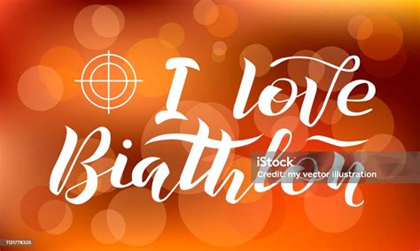 나는 대상과 빛 벡터 일러스트 레이 션과 배경 흐리게에 바이애슬론 레터링 텍스트를 사랑 해요 바이애슬론 벡터 서 예 스포츠 피트