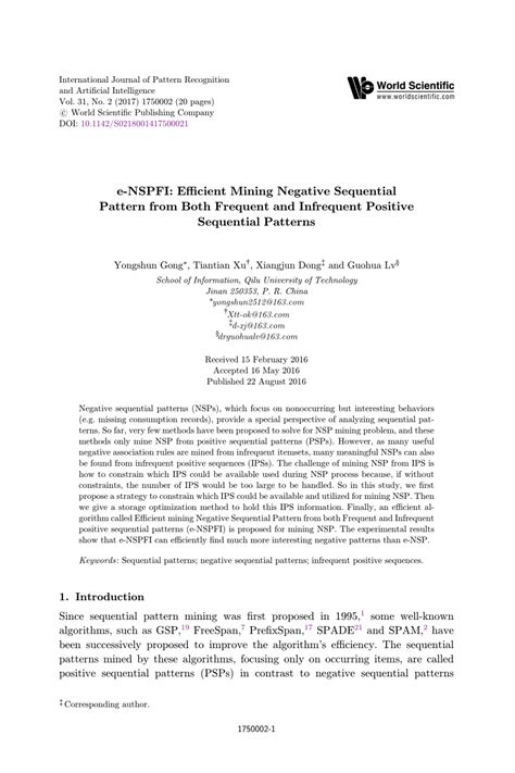 pdf e nspfi efficient mining negative sequential pattern from both frequent and infrequent