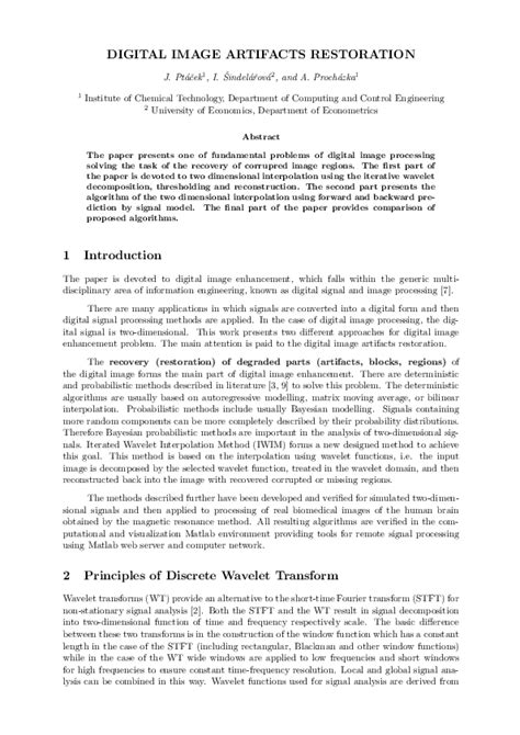 Pdf Digital Image Artifacts Restoration Ales Prochazka