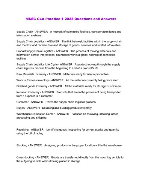 mssc cla practice 1 2023 questions and answers browsegrades