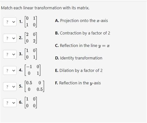 Solved Match Each Linear Transformation With Its Matrix 1