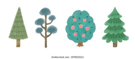 Watercolor Illustration Trees Cute Atmosphere Stock Illustration