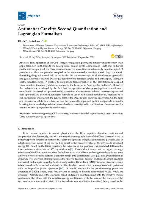 Pdf Antimatter Gravity Second Quantization And Lagrangian Formalism