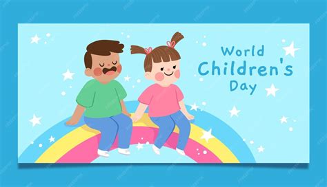 평면 세계 어린이 날 가로 배너 서식 파일 무료 벡터
