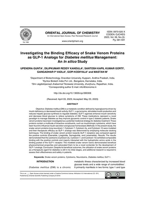 Pdf Investigating The Binding Efficacy Of Snake Venom Proteins As Glp