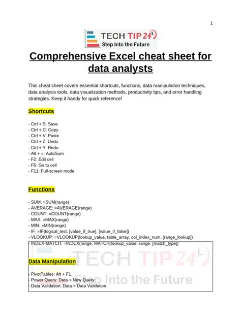 Excel Cheatsheet Pdf Data Analysis Microsoft Excel