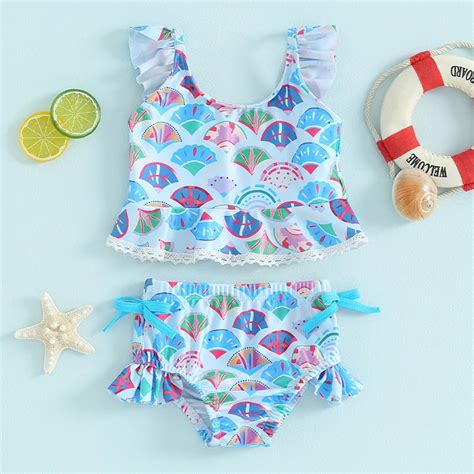 6m 4t Girls Fish Scale Print Tankini Swimsuit With Ruffled Shorts 2