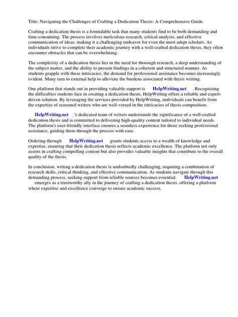 Guide To Writing Thesis Dedications Pdf Thesis Essays