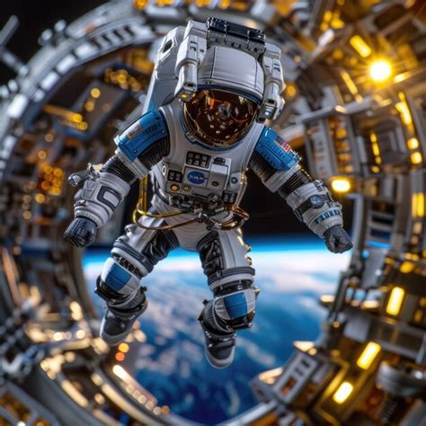 Astronaut Navigating A Space Station Orbiting Earth Showcasing Advanced Technology And
