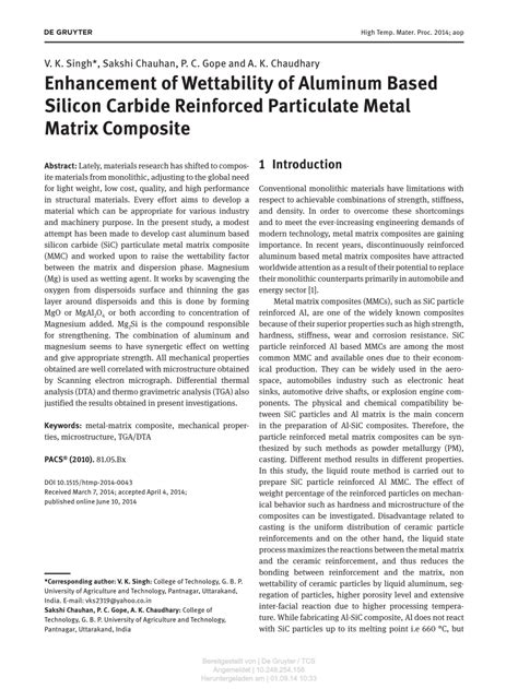 Pdf Enhancement Of Wettability Of Aluminum Based Silicon Carbide