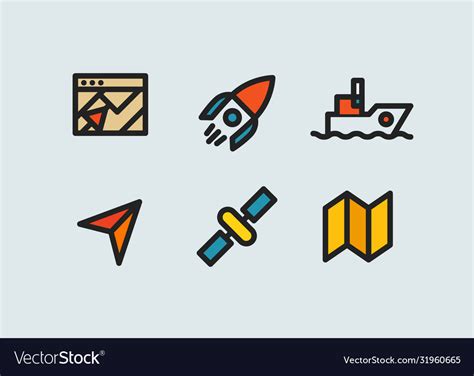 Color Thin Line Icons Collection Gps Navigation Vector Image