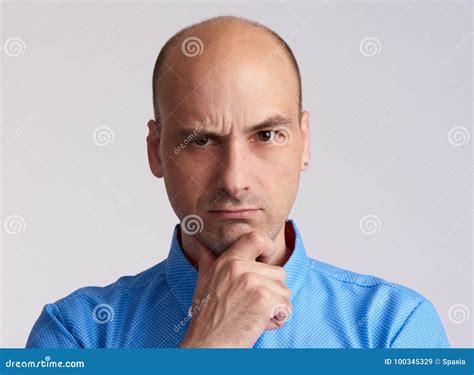 Serious Bald Man Thinking Stock Image Image Of Male 100345329