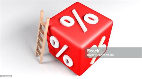 흰색 표면과 그것을 등반 사다리에 퍼센트 기호와 빨간색 큐브 3d 렌더링 그림 3차원 형태에 대한 스톡 사진 및 기타 이미지 3차원 형태 개념 개념 기호 Istock