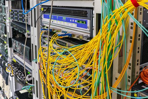 There Is A Rack With Network Equipment In The Server Room There Are A Lot Of Messy Wires On The