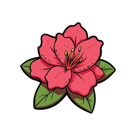 Stunning Azalea Flower Artwork In Color Illustration Of Cartoon Flower