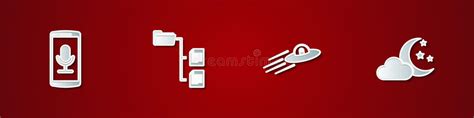 Set Mobile Recording Folder Tree Ufo Flying Spaceship And Alien And