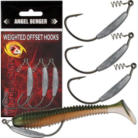 Wild Devil Baits Weighted Offset Hook 3 Stück Offset Haken Mit Köderspirale