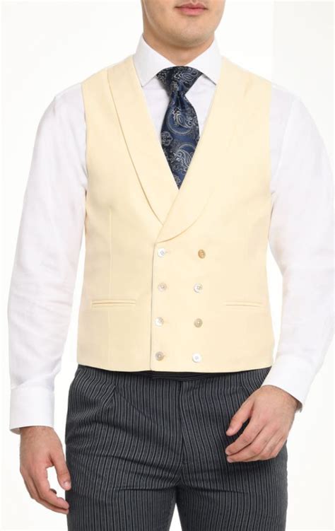 Dobell Yellow Twill Double Breasted Morning Suit Waistcoat With Shawl