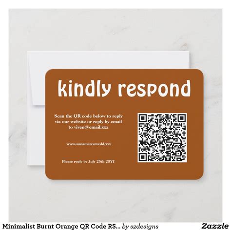 Minimalist Burnt Orange QR Code RSVP Card