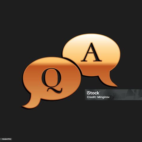 검은 색 배경에 격리 된 음성 거품 아이콘의 골드 질문 및 답변 표시 Q 및 기호 Faq 기호 파일 복사 채팅 음성 거품 긴 그림자 스타일 벡터 0명에 대한 스톡 벡터 아트