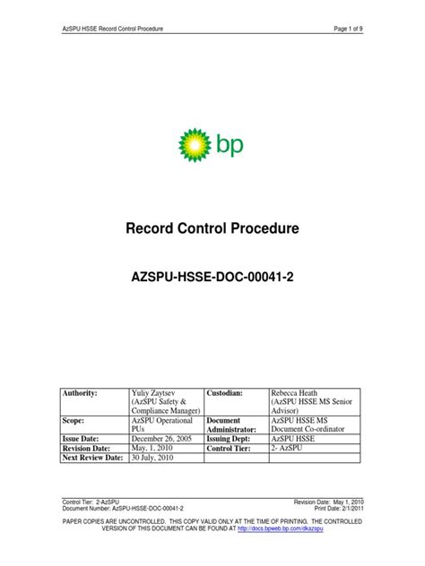 Azspu Record Control Procedure Pdf Records Management