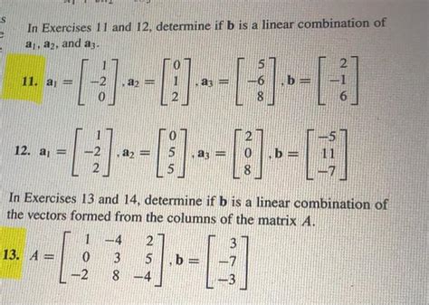 solved in exercises 11 and 12 determine if b is a linear