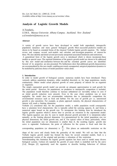 Pdf Analysis Of Logistic Growth Models