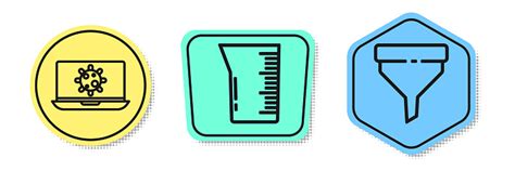 랩톱 실험실 유리 제품 또는 비커 및 깔때기 또는 필터에 라인 박테리아를 설정합니다 컬러 셰이프입니다 벡터 0명에 대한 스톡 벡터 아트 및 기타 이미지 Istock