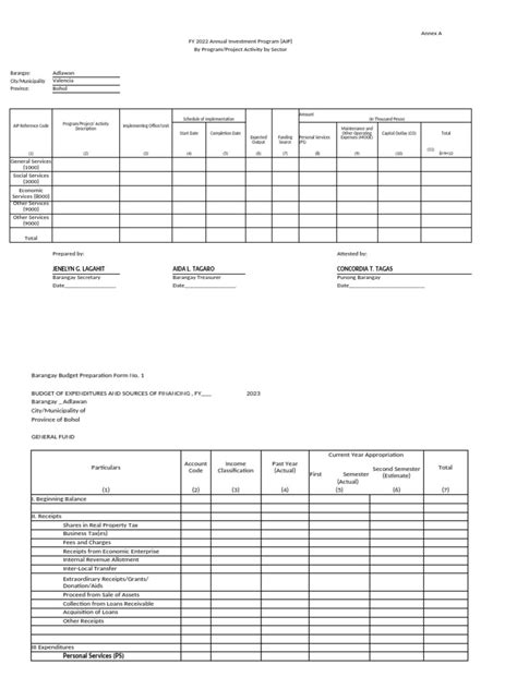 Adlawan Barangay Aip And Budget Fy 2023 Pdf Expense Budget