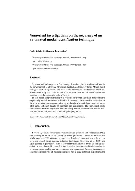Pdf Numerical Investigations On The Accuracy Of An Automated Modal Identification Technique