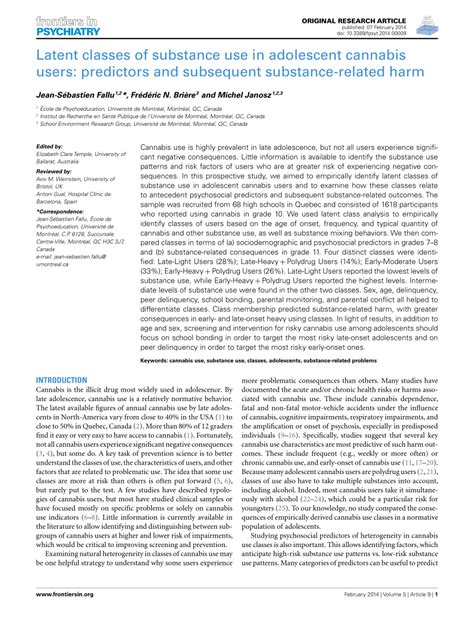 Pdf Latent Classes Of Substance Use In Adolescent Cannabis Users Predictors And Subsequent