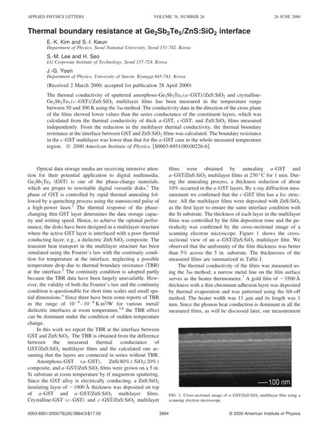 Pdf Thermal Boundary Resistance At Ge2sb2te5 Zns Sio2 Interface