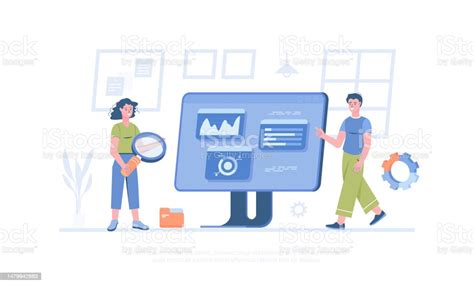 사람들은 데이터를 분석합니다 분석가는 차트에서 비즈니스 통계를 조사합니다 비즈니스 프로세스 배너 웹사이트 디자인 방문 페이지에 대한 만화 현대 평면 벡터 그림 검색에 대한