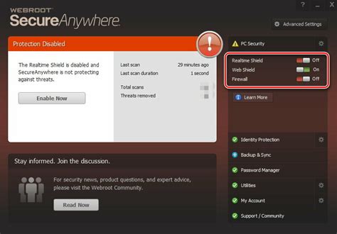 Temporarily Disable Webroot Community