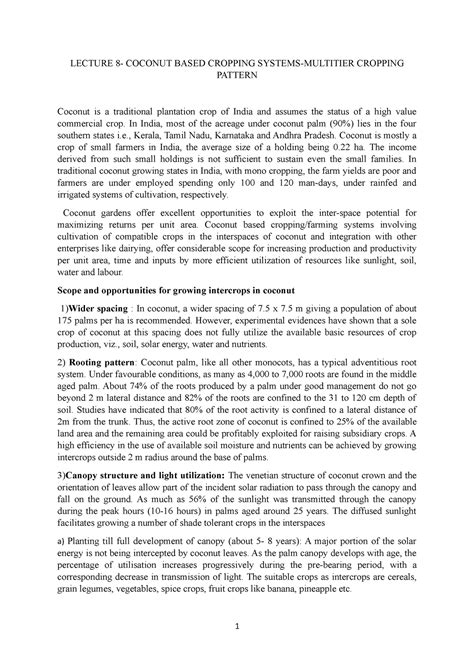Lecture 8 Coconut Based Cropping System LECTURE 8 COCONUT BASED CROPPING SYSTEMS MULTITIER