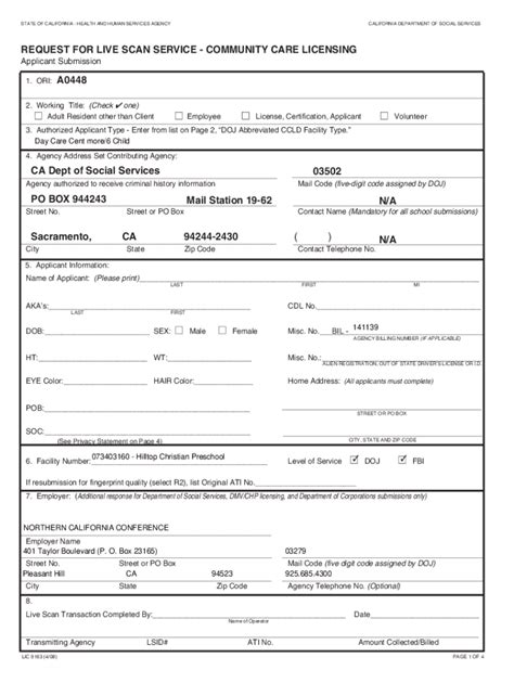 Fillable Online Instructions For Completing Request For Live Scan Service Fax Email Print