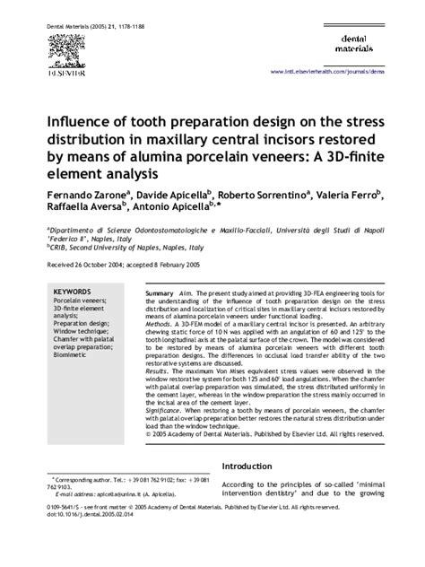 Pdf Influence Of Tooth Preparation Design On The Stress Distribution In Maxillary Central