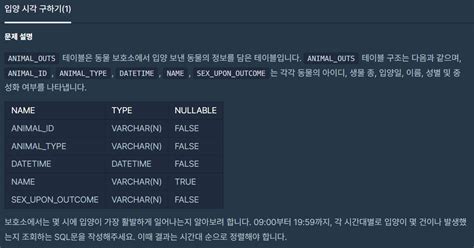 [프로그래머스 sql] 입양 시각 구하기 1